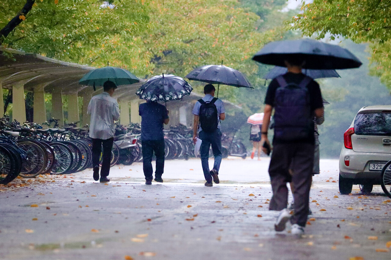 [포토] 추적추적 비 내리는 캠퍼스...가을이 성큼 왔어요